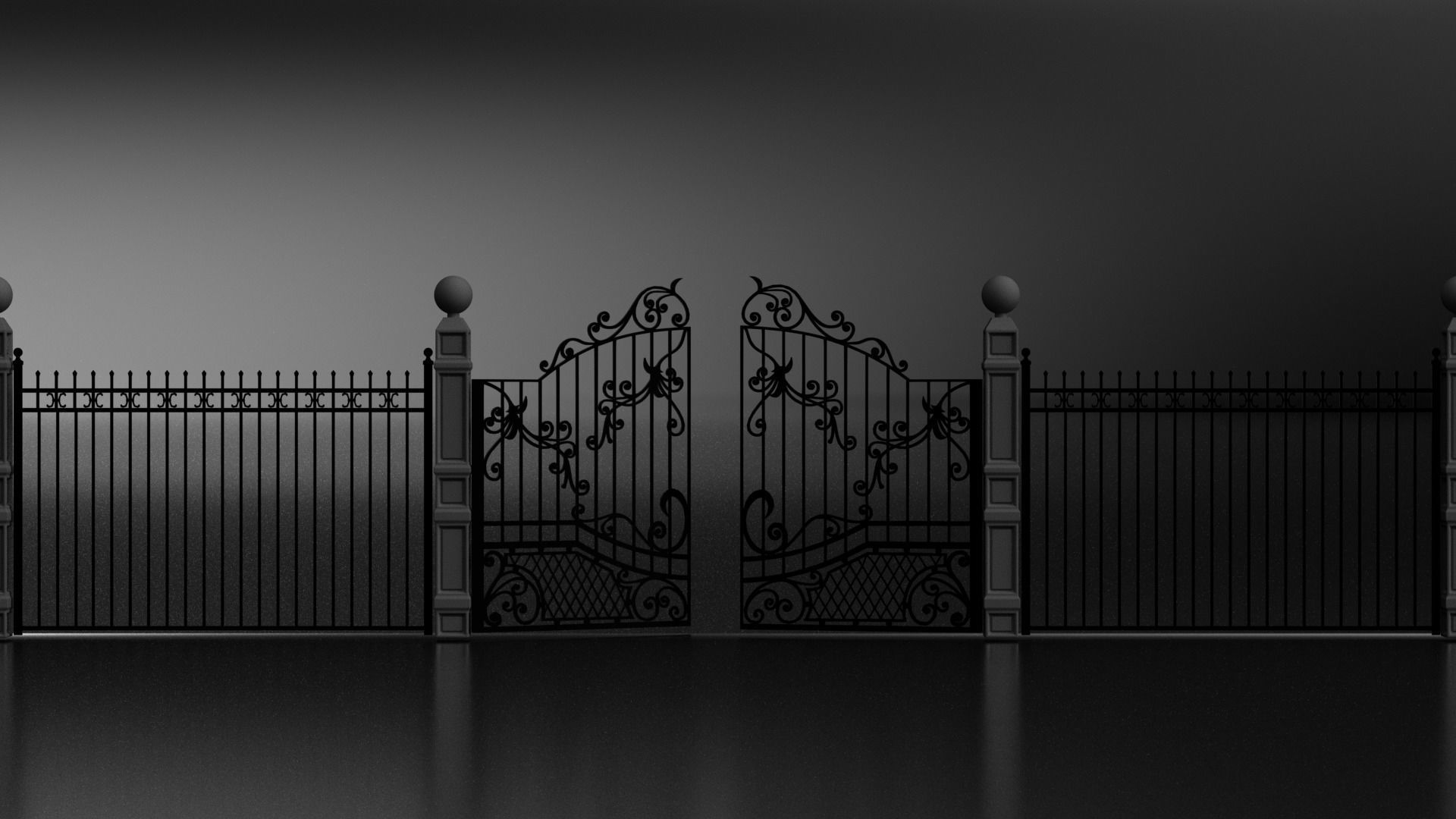 forged steel gates with modular fence and column 3D model | CGTrader