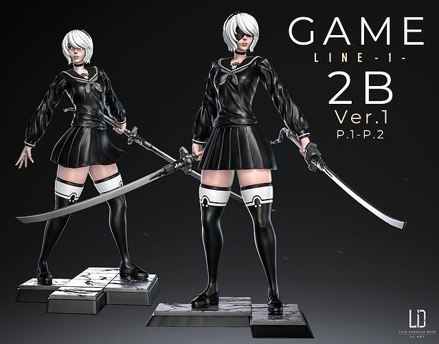 2B - 3D print - STL female figure holding sword 3D model 3D printable ...