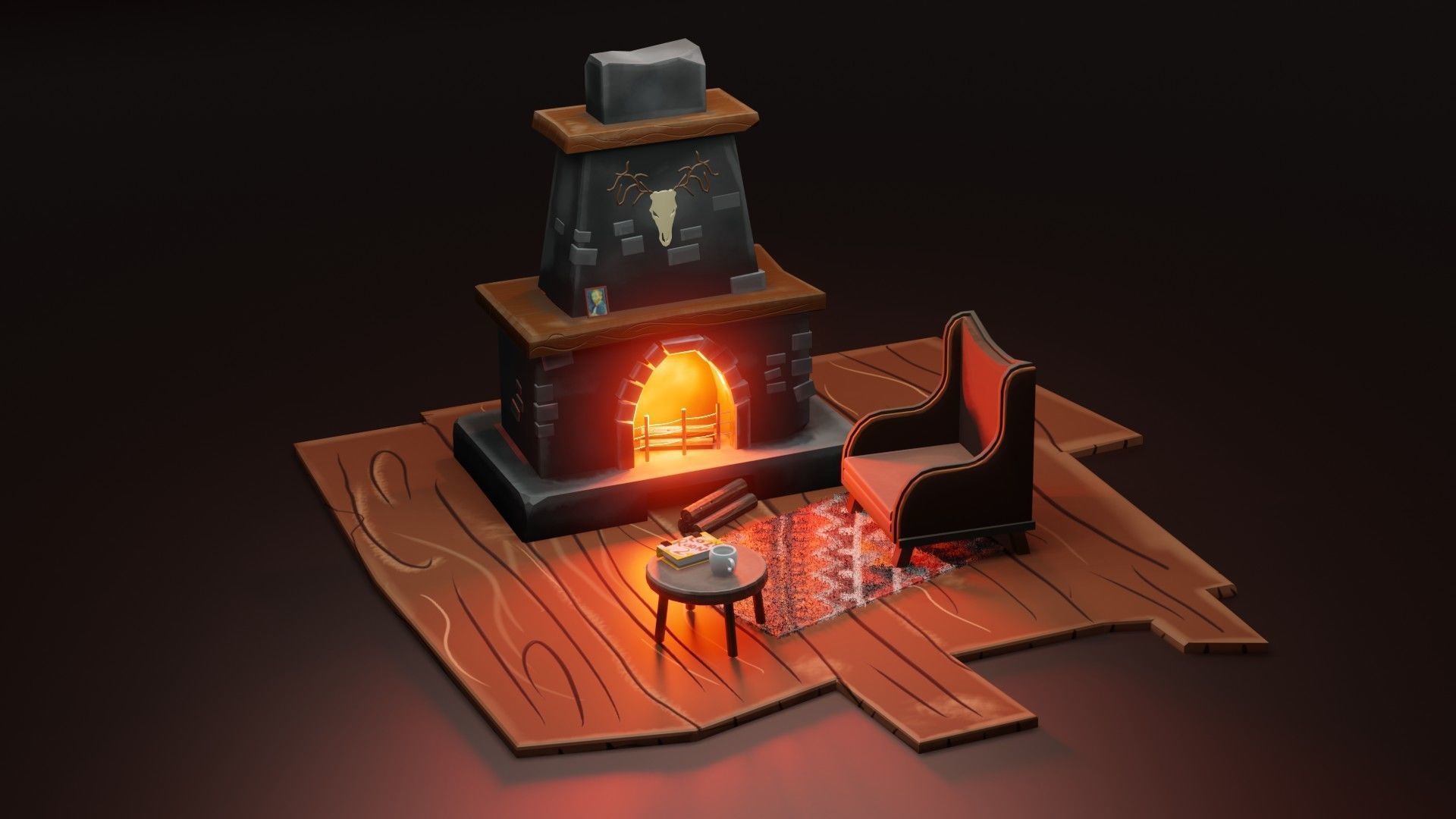 Cozy room blender hand painted and realistic textured 3D model | CGTrader