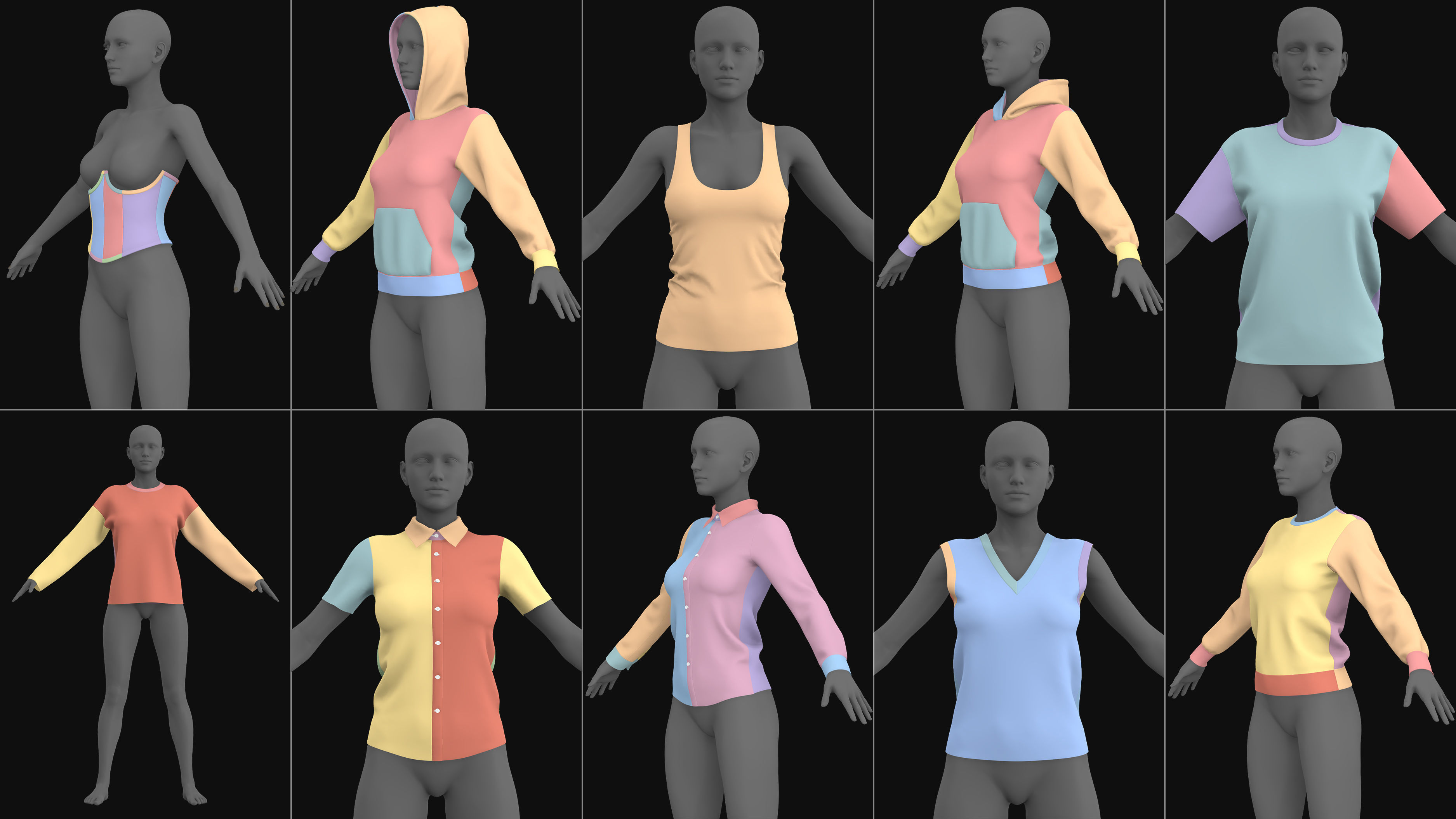 Female and male basic clothes pack MD Clo 3D zprj obj 3D model | CGTrader