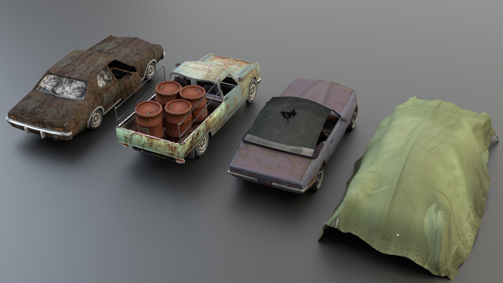 3D model 4 Old Rusty cars mini pack VR / AR / low-poly | CGTrader