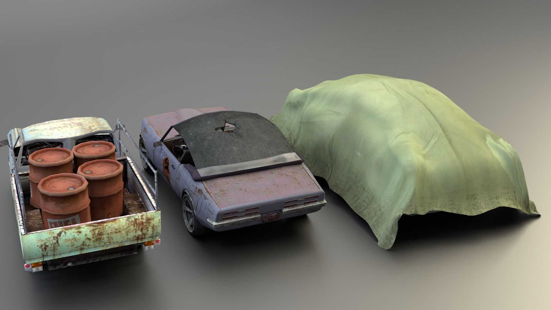 3D model 4 Old Rusty cars mini pack VR / AR / low-poly | CGTrader