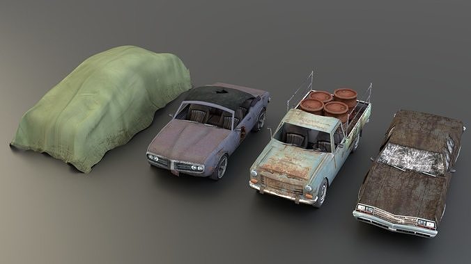 3D model 4 Old Rusty cars mini pack VR / AR / low-poly | CGTrader
