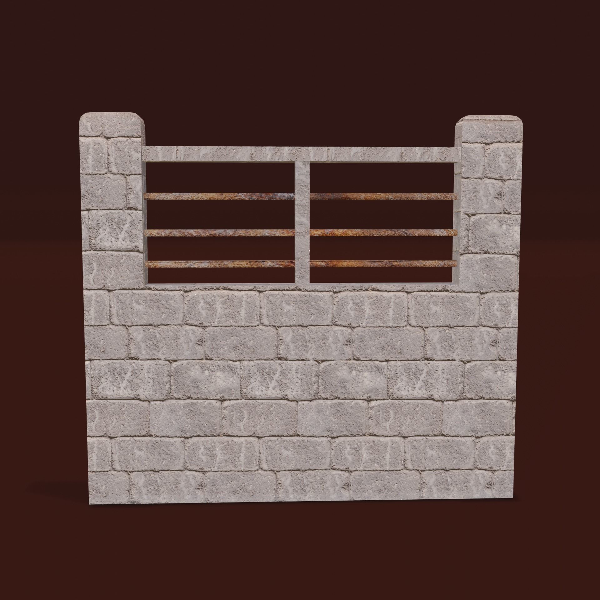 Gray brick fence model low poly wall free VR / AR / low-poly 3D model ...
