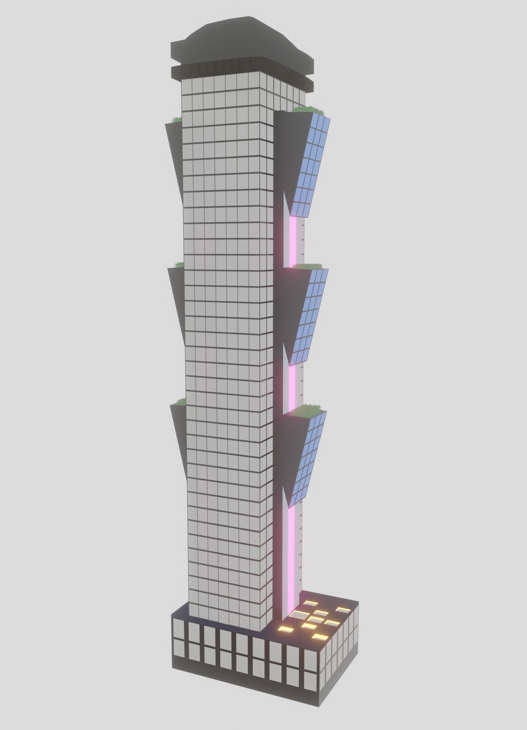 3D model Low-Poly skyscrapers collection tall building with lights VR ...