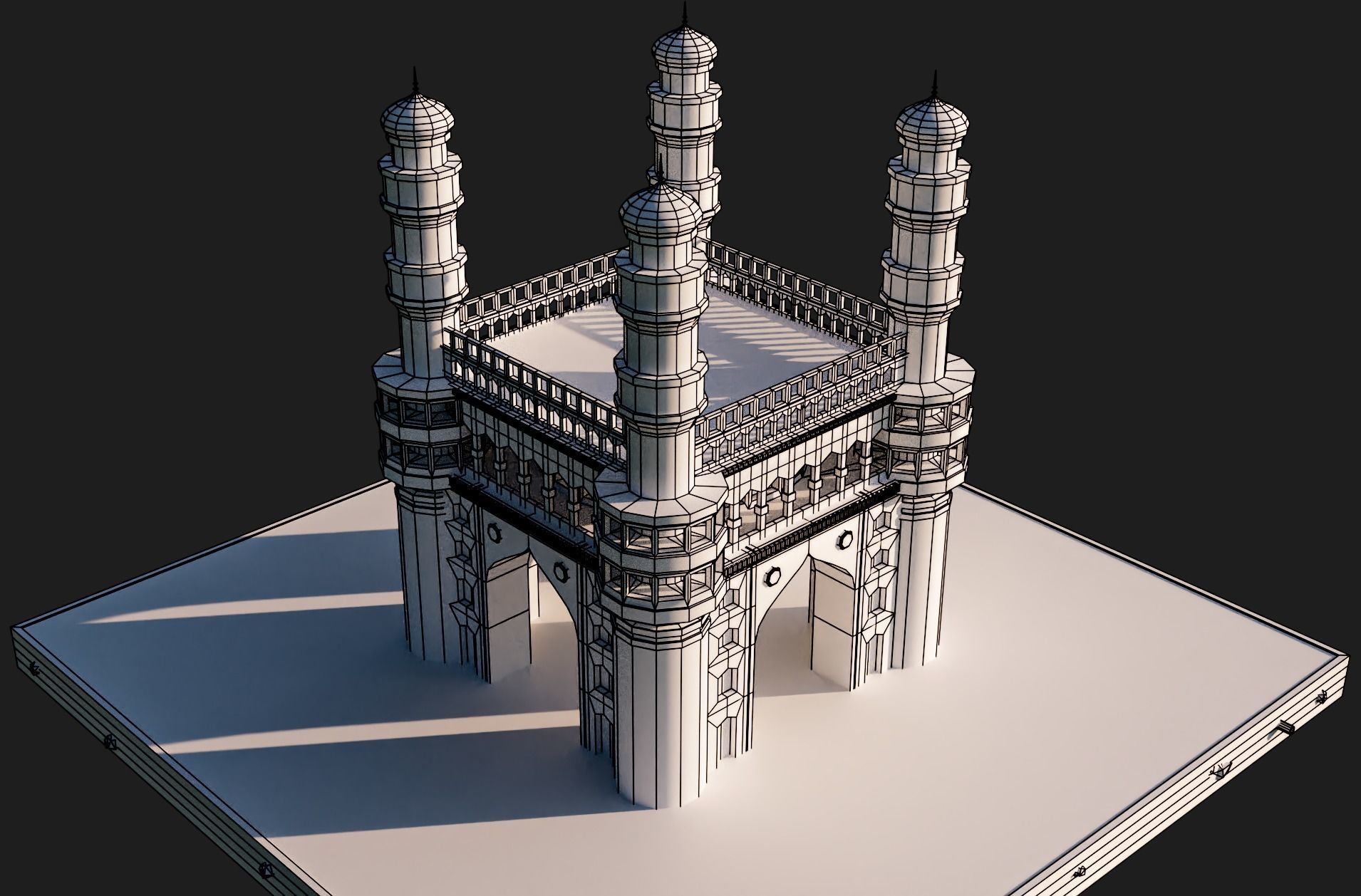3D model Low-Poly Charminar 3D model temple in hyderabad VR / AR / low ...
