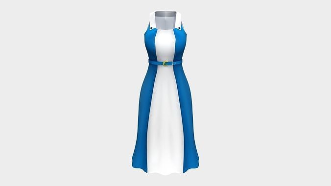 3D model Shirt Style Collar Panel Dress With Bell-Shaped Skirt VR / AR ...