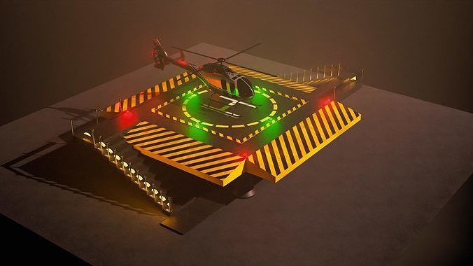 3D model Helipad with Helicopter VR / AR / low-poly | CGTrader