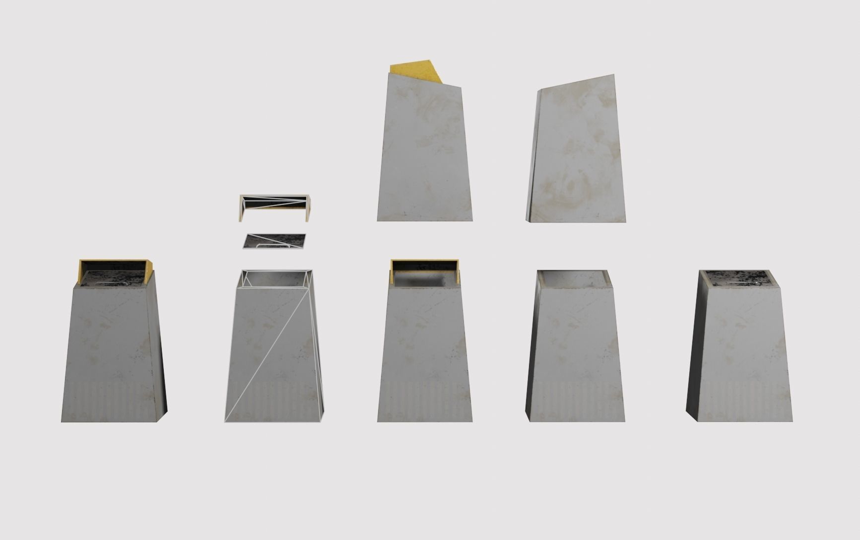 3D model Trash Container with modular fence and construction spotlight ...