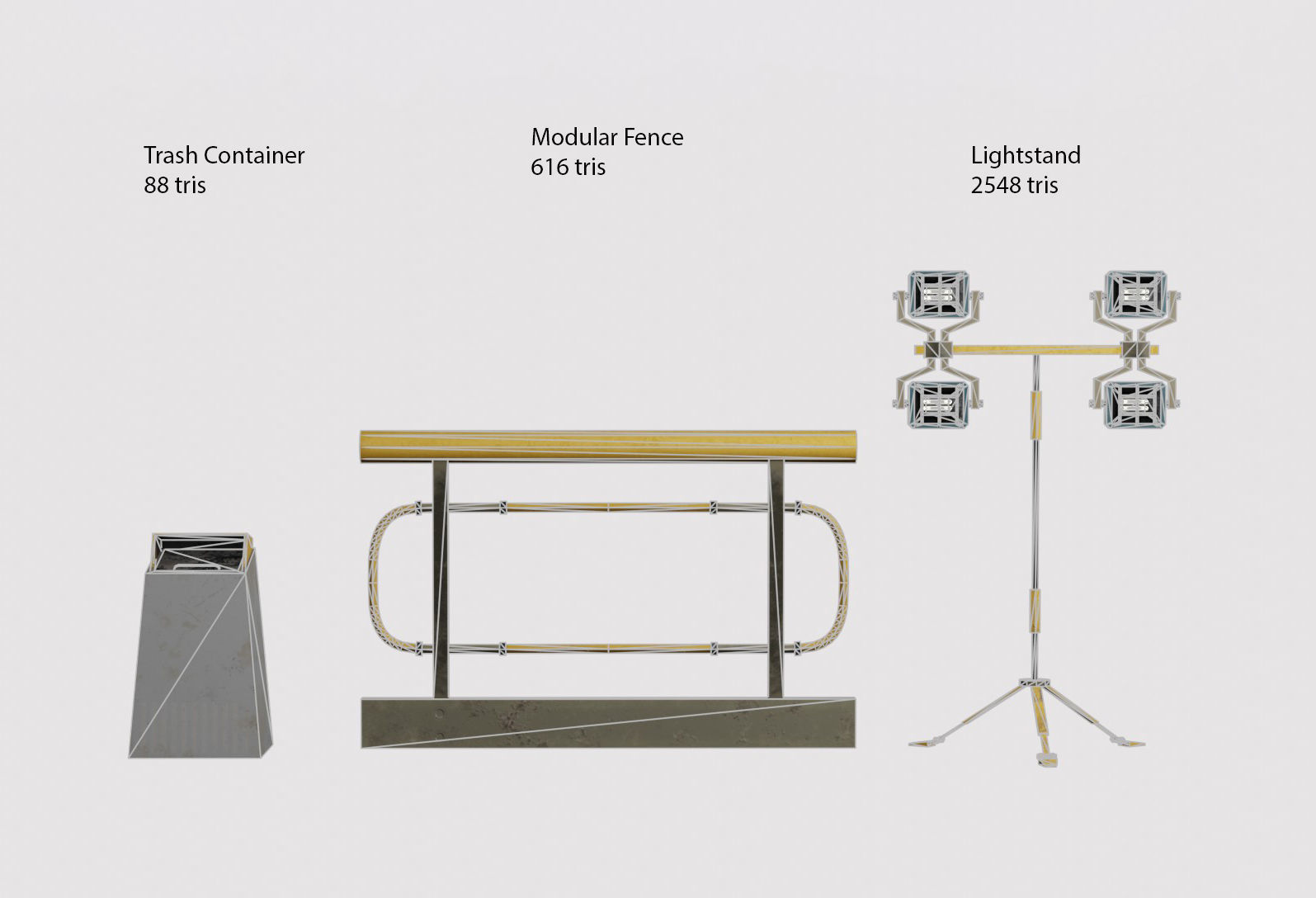 3D model Trash Container with modular fence and construction spotlight ...