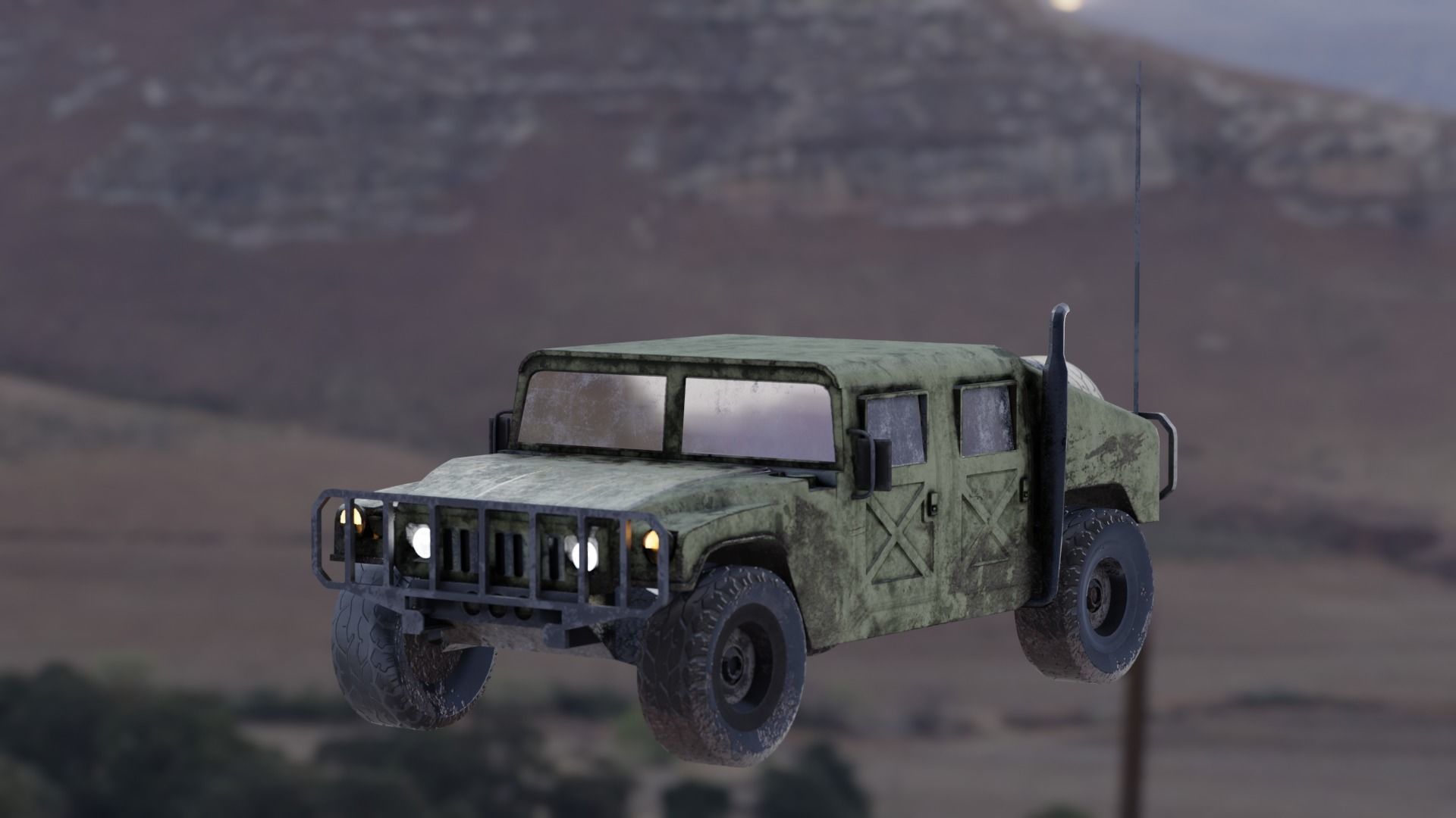 3D model war green low-poly Humvee ORM for unreal UE VR / AR / low-poly ...