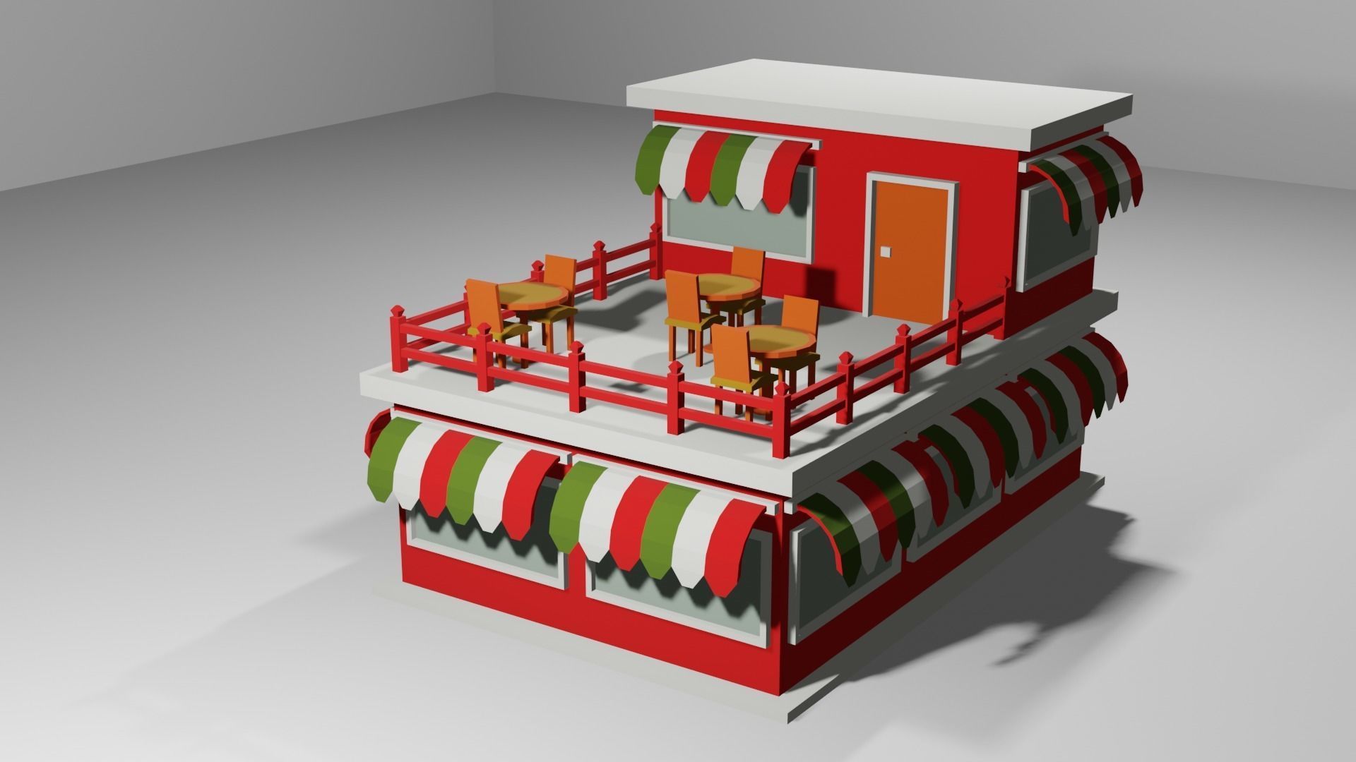 3D model Low Poly Pizza Shop with 3 different color options VR / AR ...