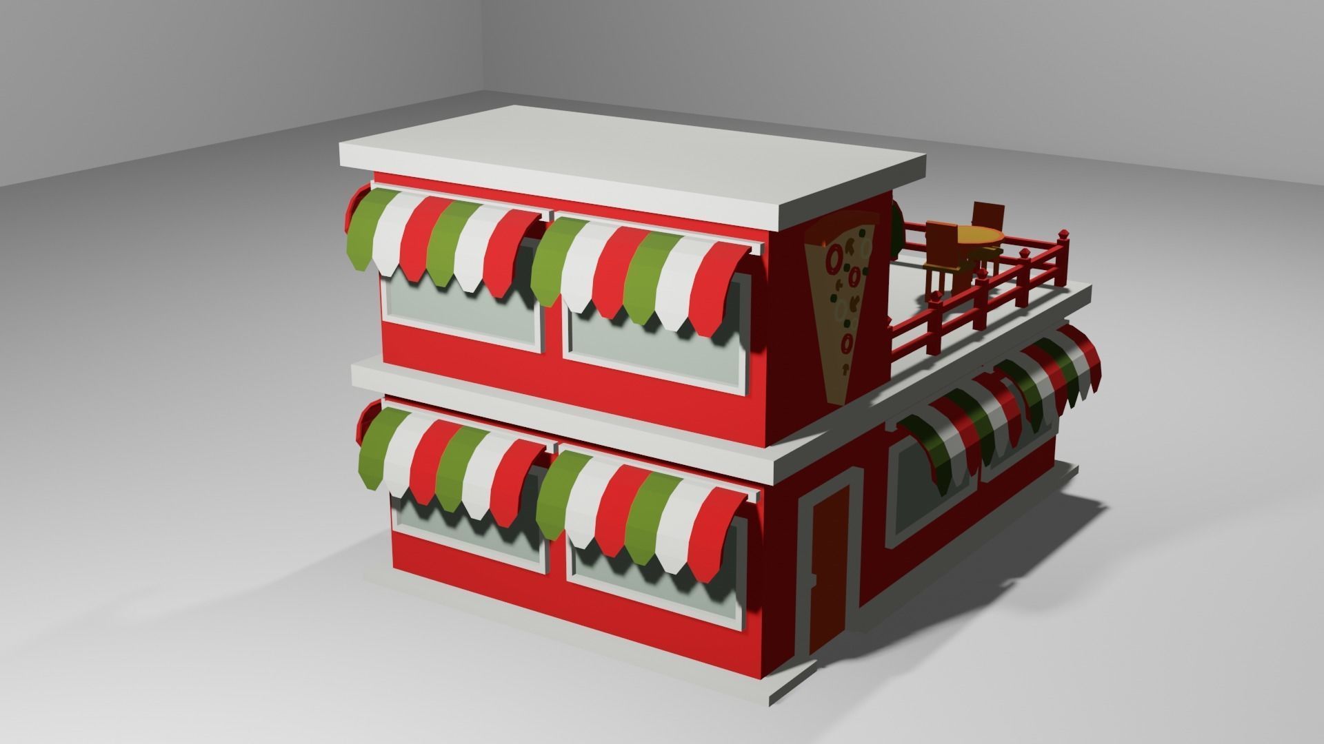 3D model Low Poly Pizza Shop with 3 different color options VR / AR ...