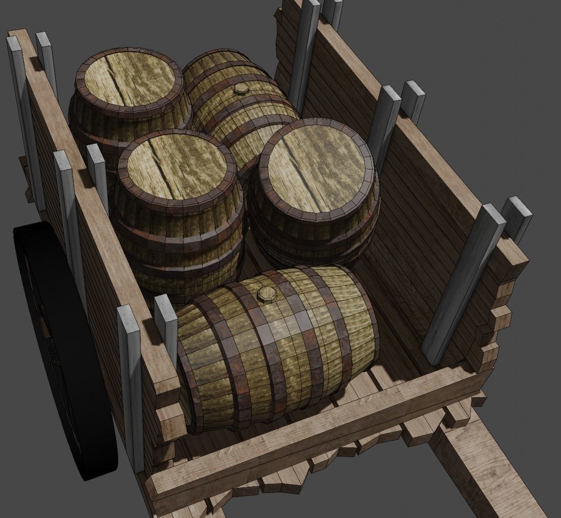 wooden cart with barrels Low-poly 3D model free VR / AR / low-poly 3D ...