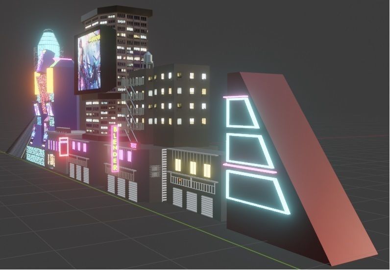 3D model cyberpunk buildings low poly pack VR / AR / low-poly | CGTrader