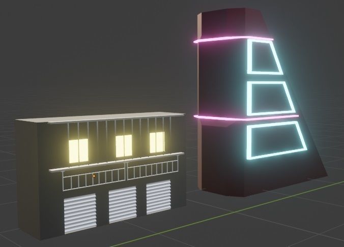 3D model cyberpunk buildings low poly pack VR / AR / low-poly | CGTrader