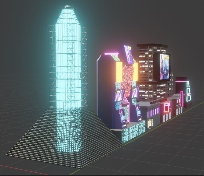 3D model cyberpunk buildings low poly pack VR / AR / low-poly | CGTrader