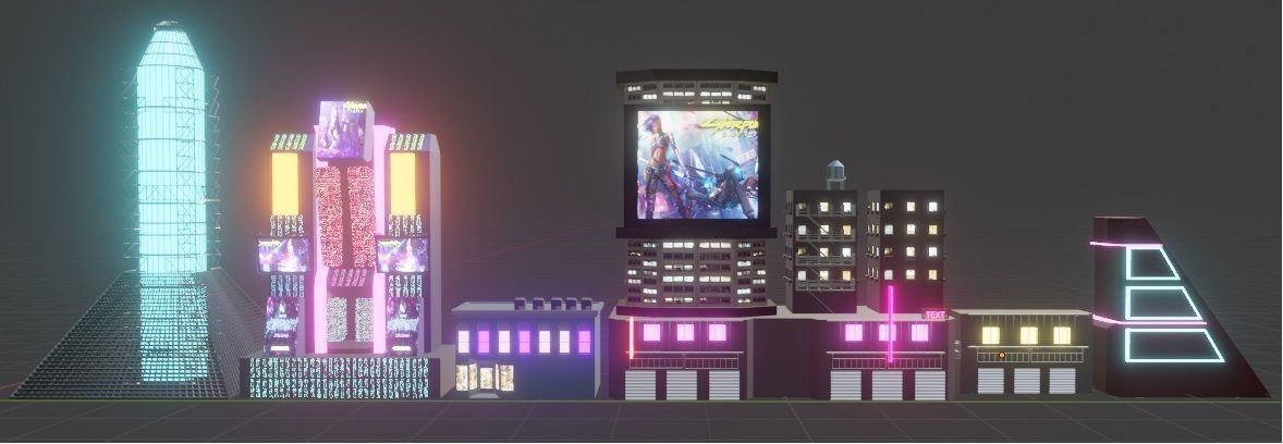 3D model cyberpunk buildings low poly pack VR / AR / low-poly | CGTrader
