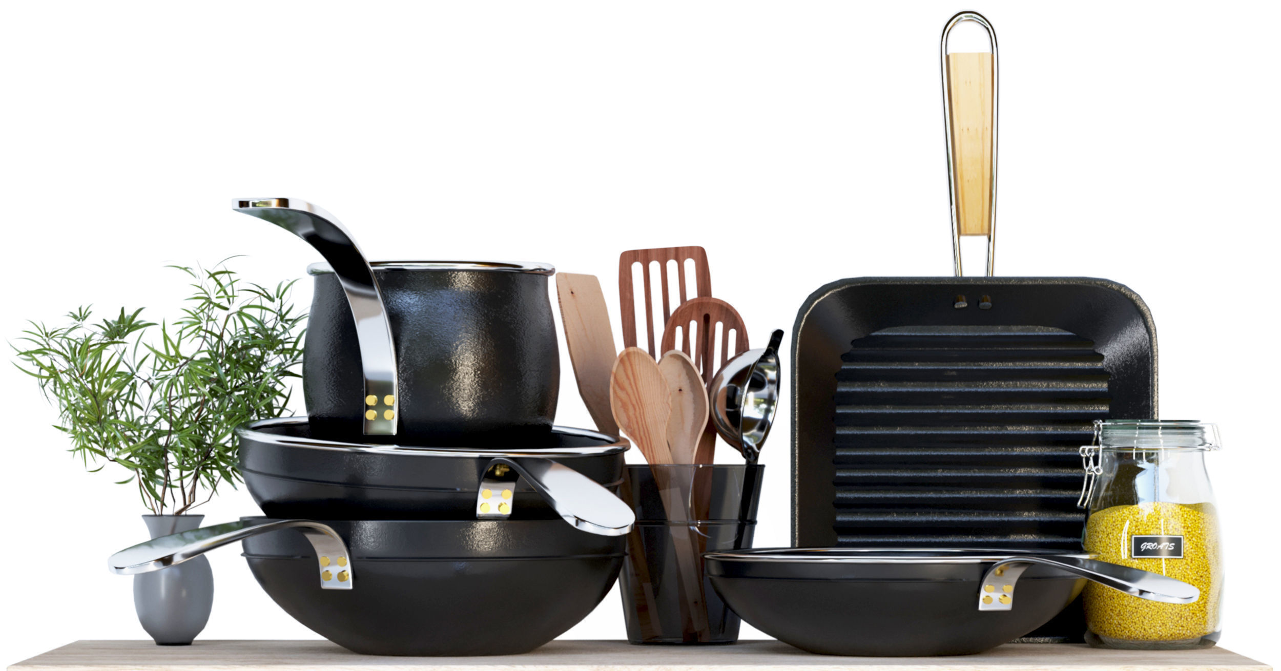 Set of kitchen utensils frying pan and saucepan 3D model | CGTrader