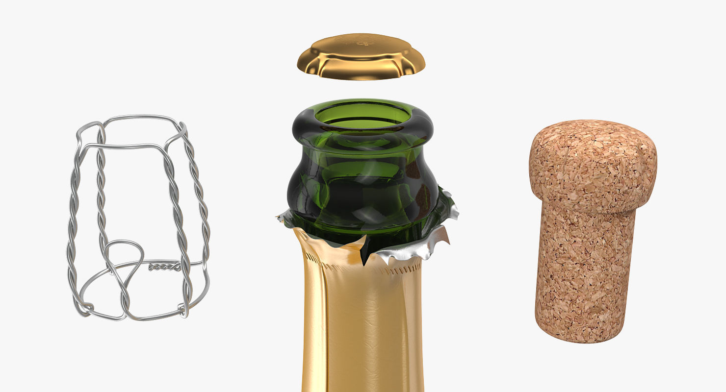 French Champagne Bottle Generic Foil Top Opened 3D model | CGTrader