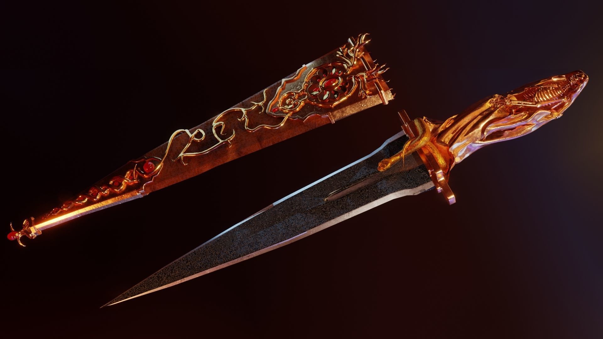 Skeleton ornamented dagger 3D model | CGTrader