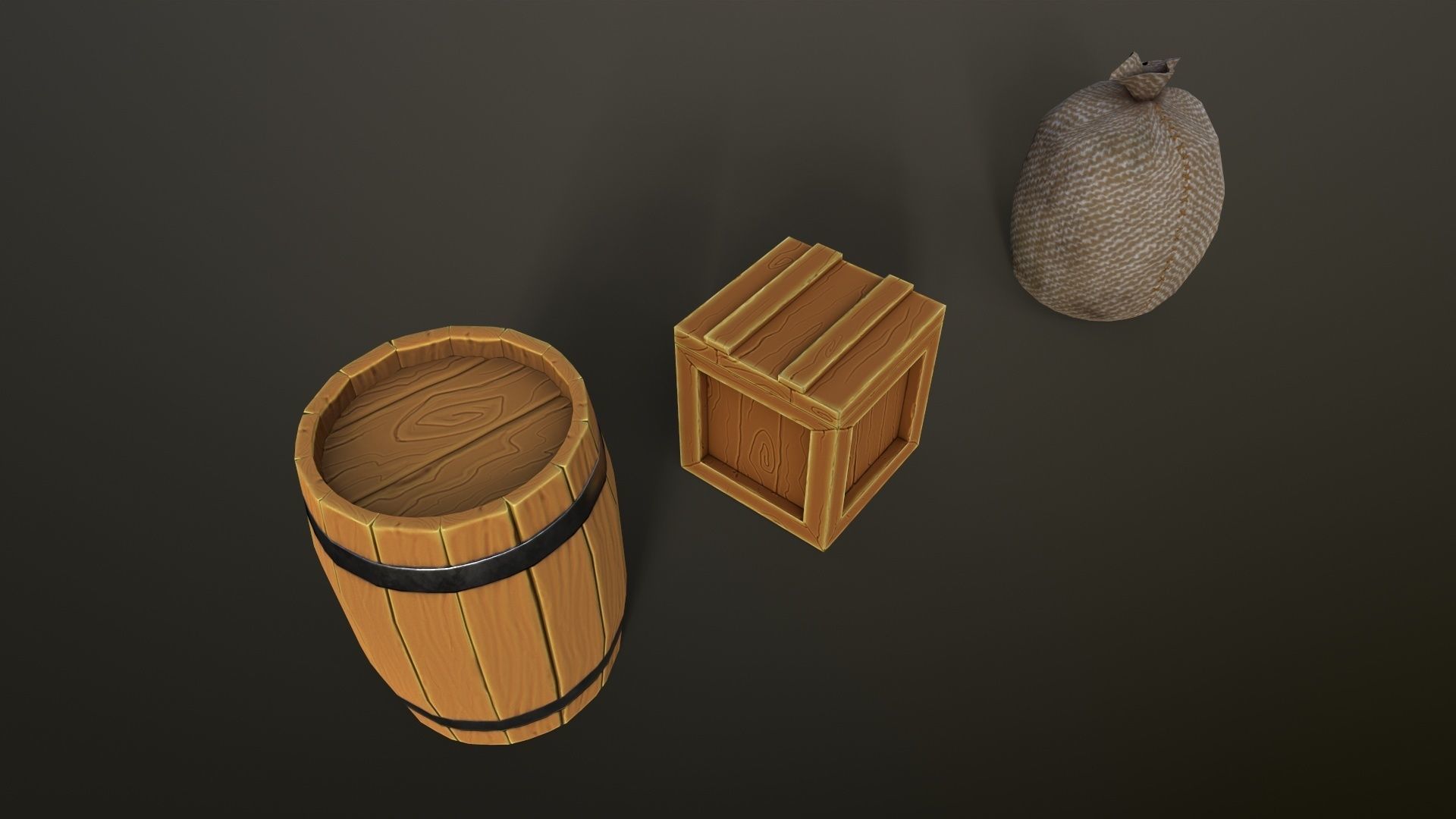 3D model Lowpoly stylized container game asset with barrel box and sack ...
