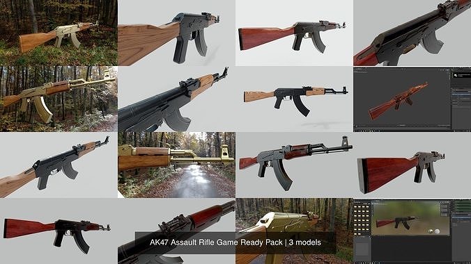 AK47 Assault Rifle Game Ready Pack 3D Model Collection | CGTrader