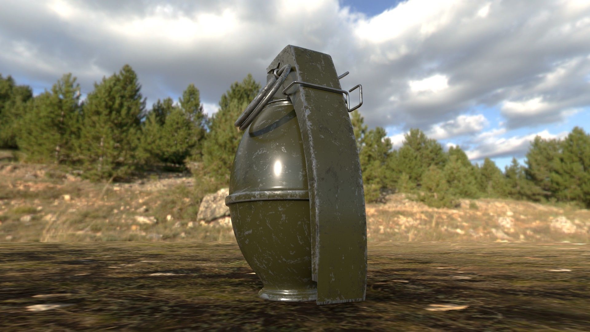 M61 3D Model metal grenade in middle of field 3D model | CGTrader