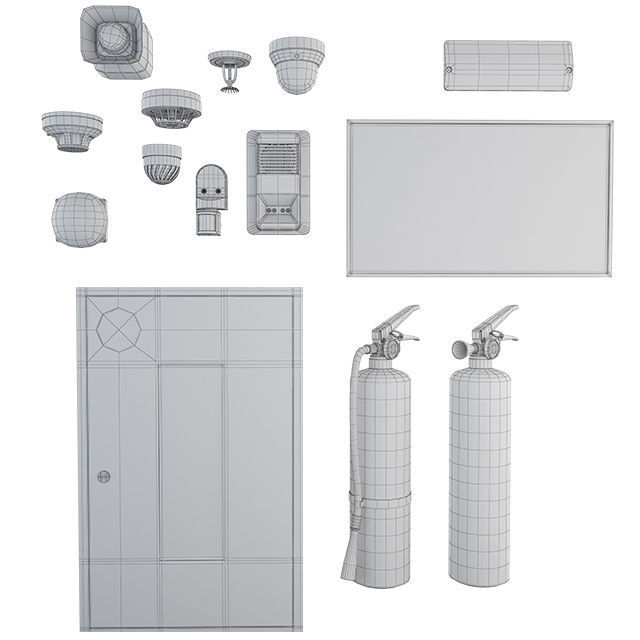 Fire and security alarms Fire extinguishers and sensors 3D model | CGTrader