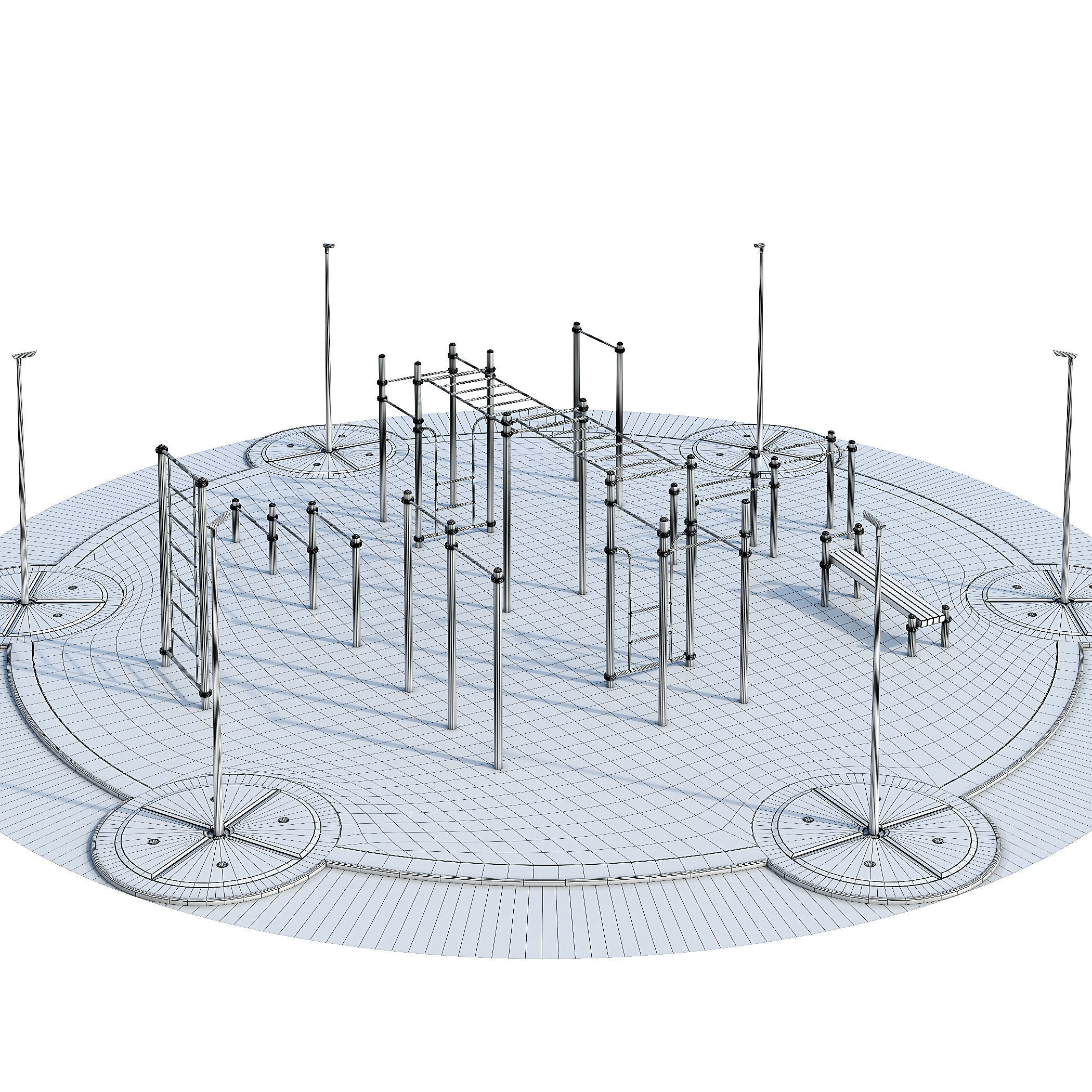 Sports ground with pull up bars Round 3D model | CGTrader