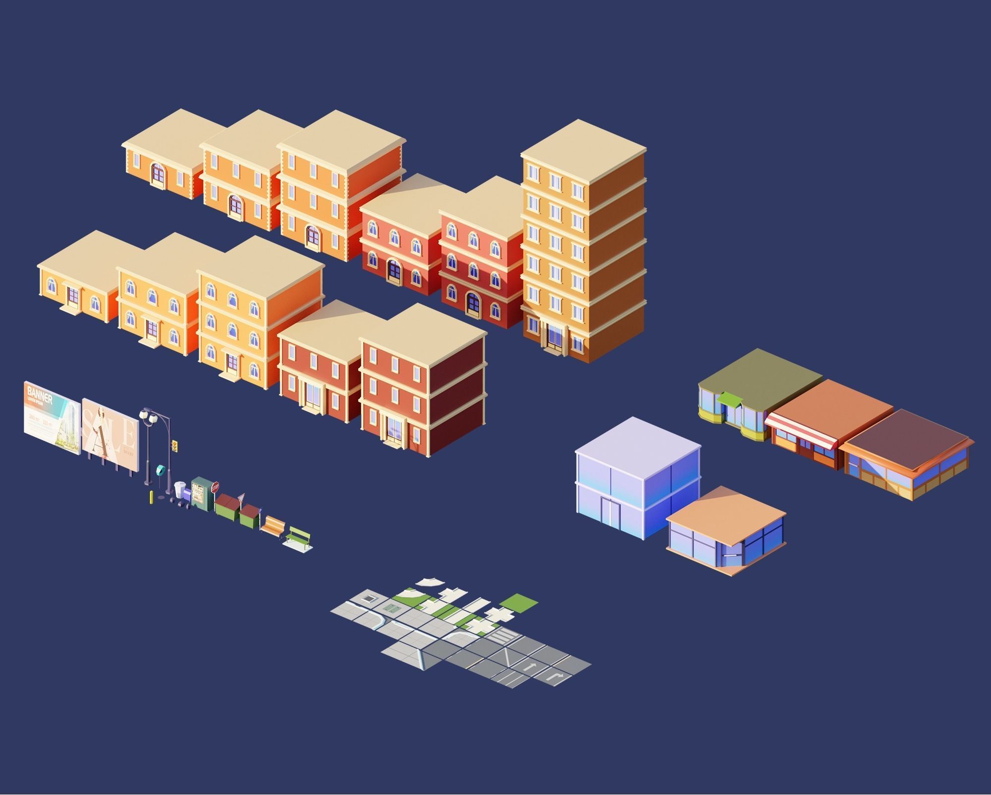 3D model Low Poly City Modular Building Pack Low-poly 3D model VR / AR ...