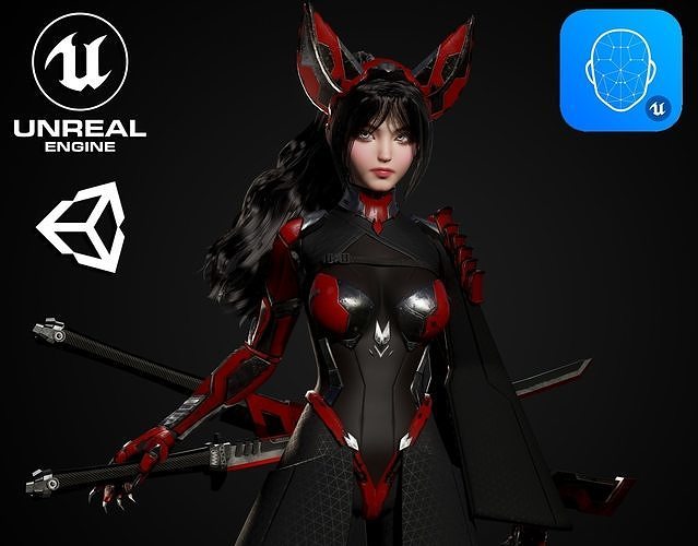 3D model Cosmo Fox Girl Sci-fi Kitsune - Game Ready VR / AR / low-poly ...