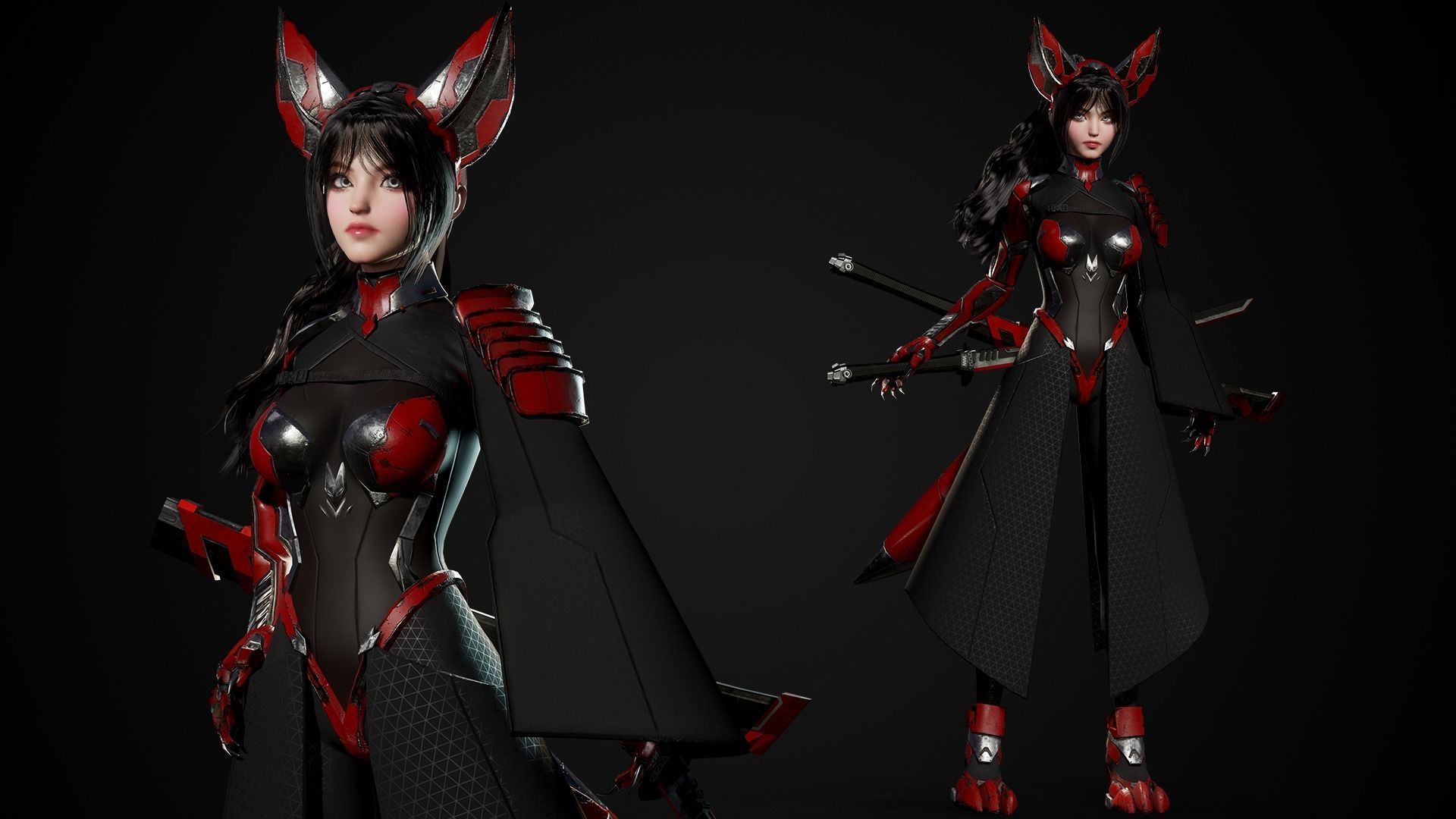 3D model Cosmo Fox Girl Sci-fi Kitsune - Game Ready VR / AR / low-poly ...