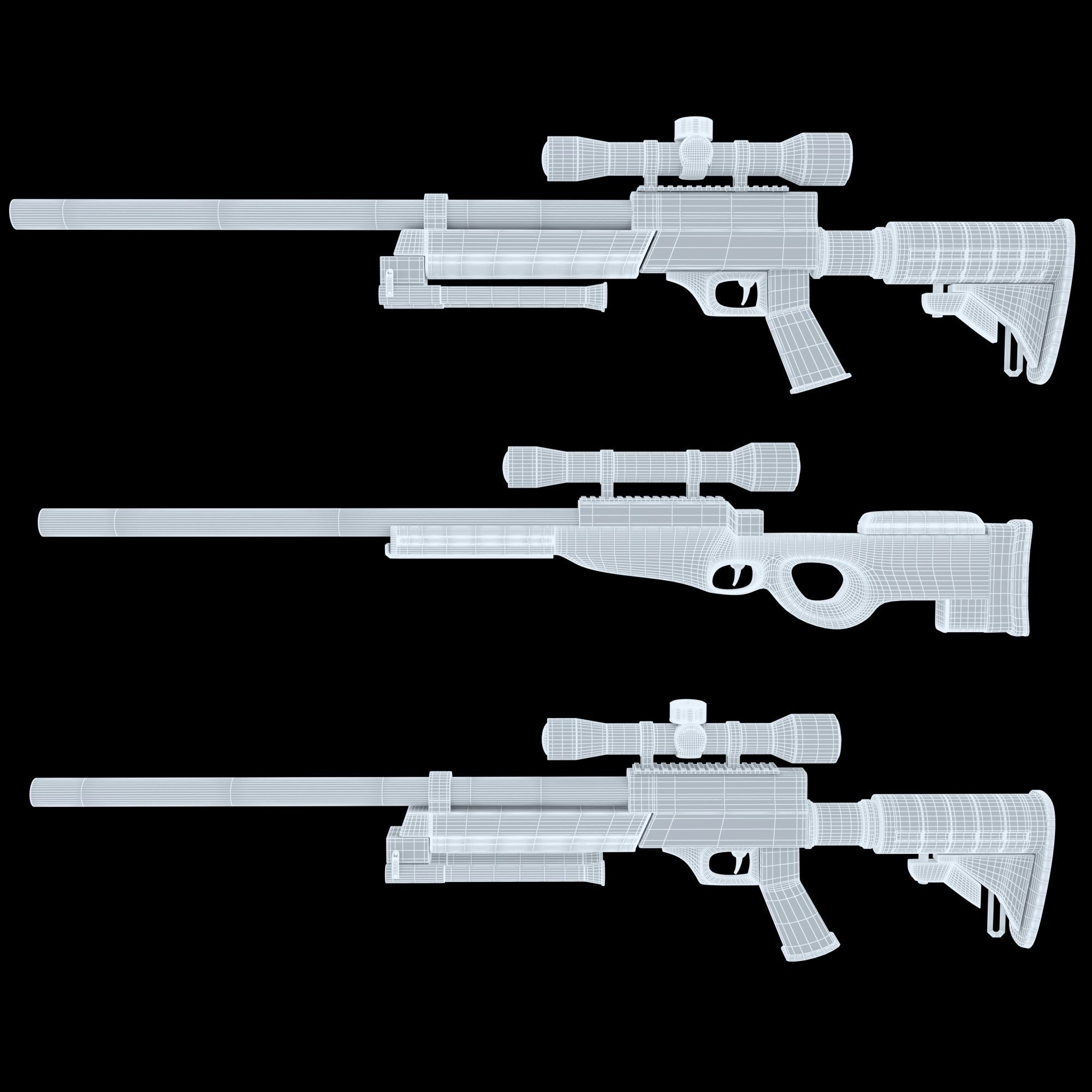 sniper 1 three air rifles 3D model | CGTrader