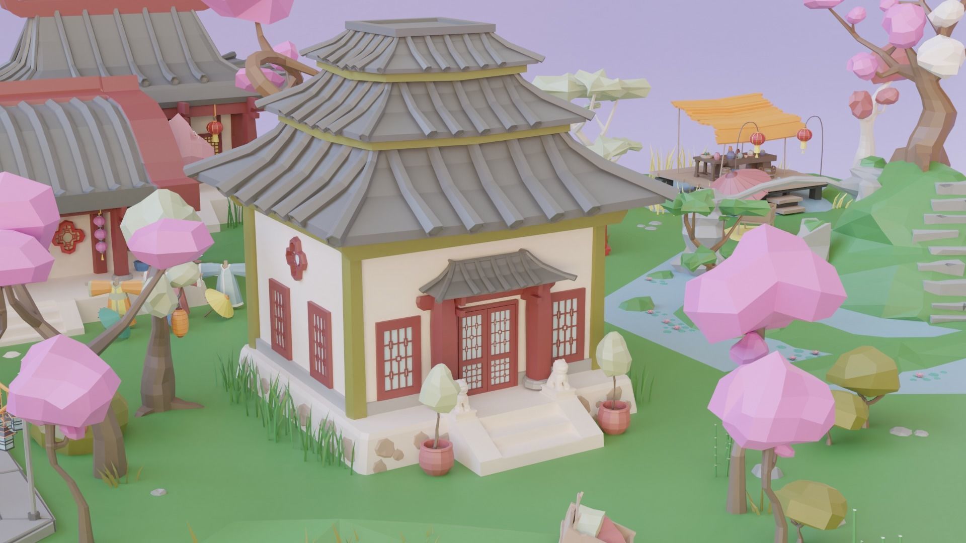 3D model Low Poly Asian Style Set VR / AR / low-poly | CGTrader