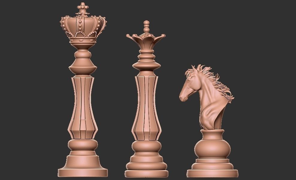 Chess king queen knight 3D model 3D printable | CGTrader