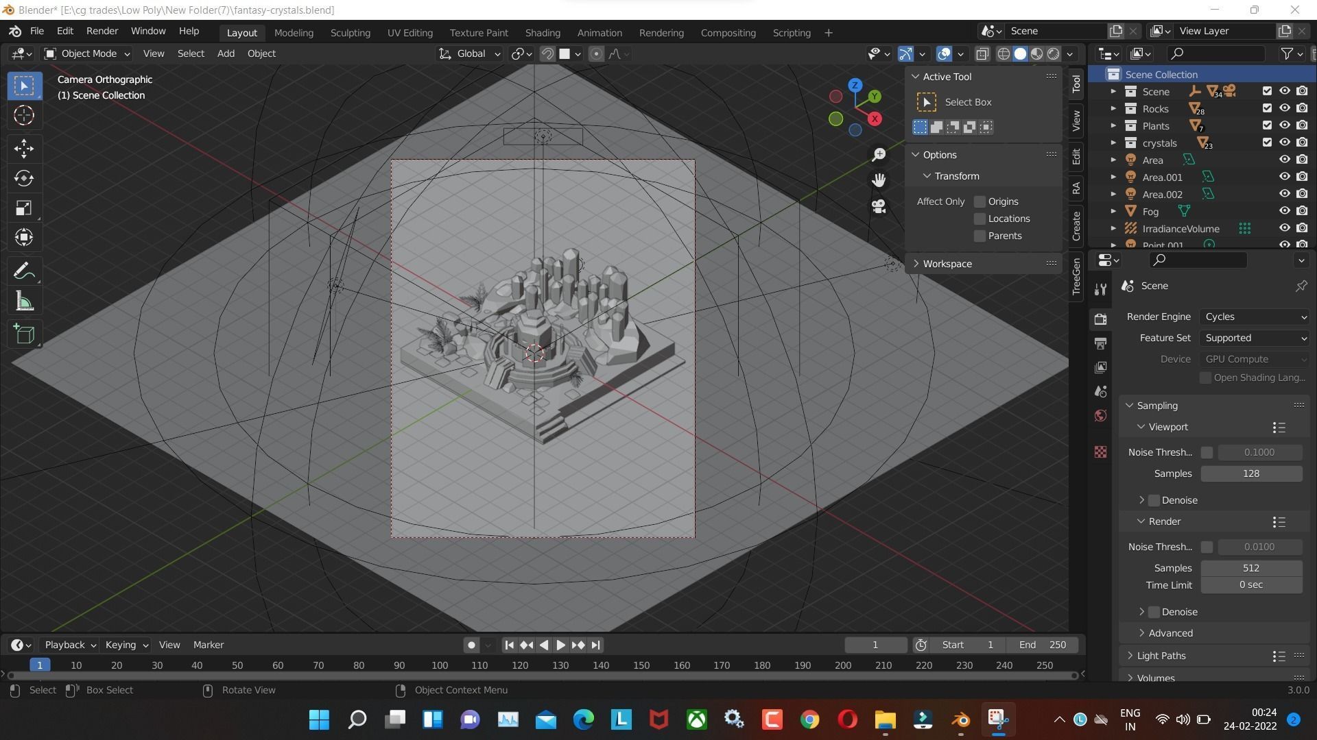 3D model fantasy-crystals low poly model render in blender VR / AR ...