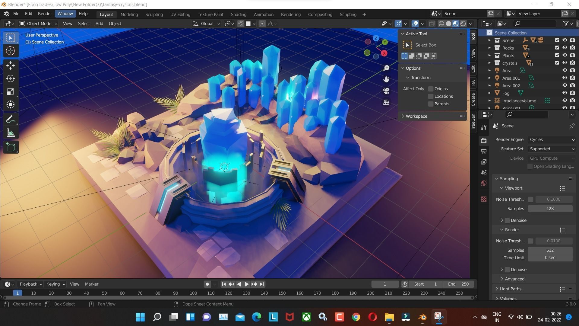 3D model fantasy-crystals low poly model render in blender VR / AR ...
