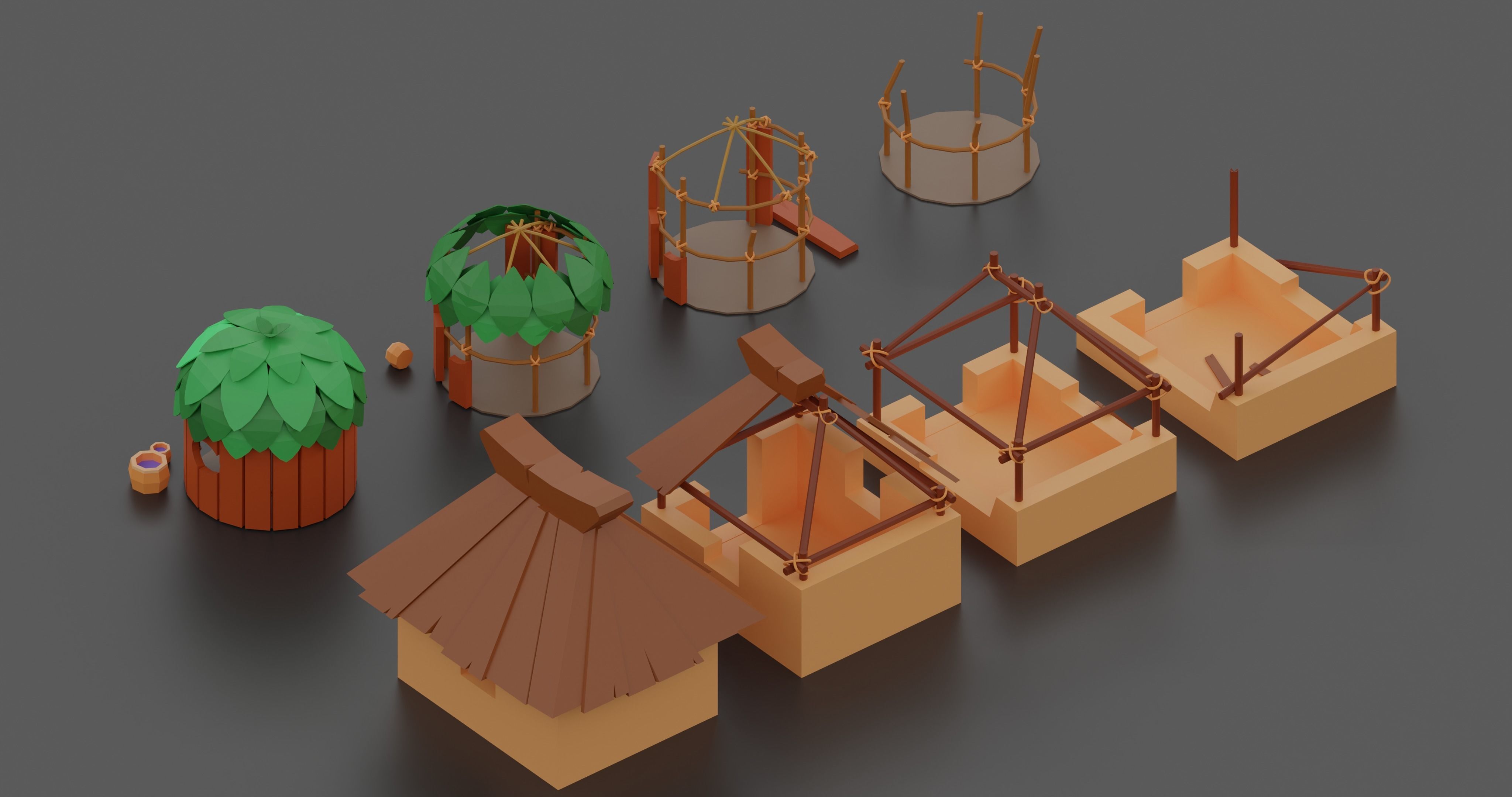 3D model Low poly Huts asset VR / AR / low-poly | CGTrader