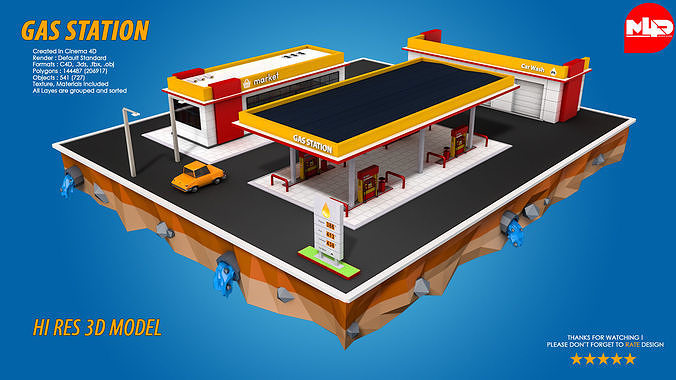 3D model Low Poly Gas Station Market and Car Wash VR / AR / low-poly ...