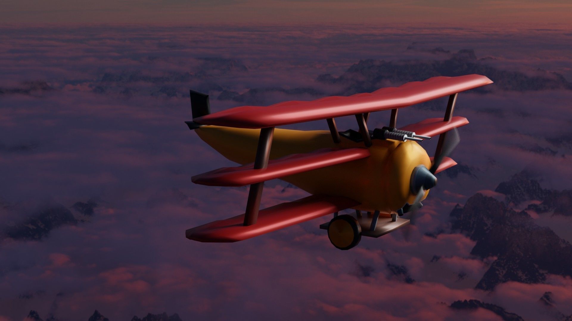 3D model airplane low poly biplane flying above clouds VR / AR / low ...