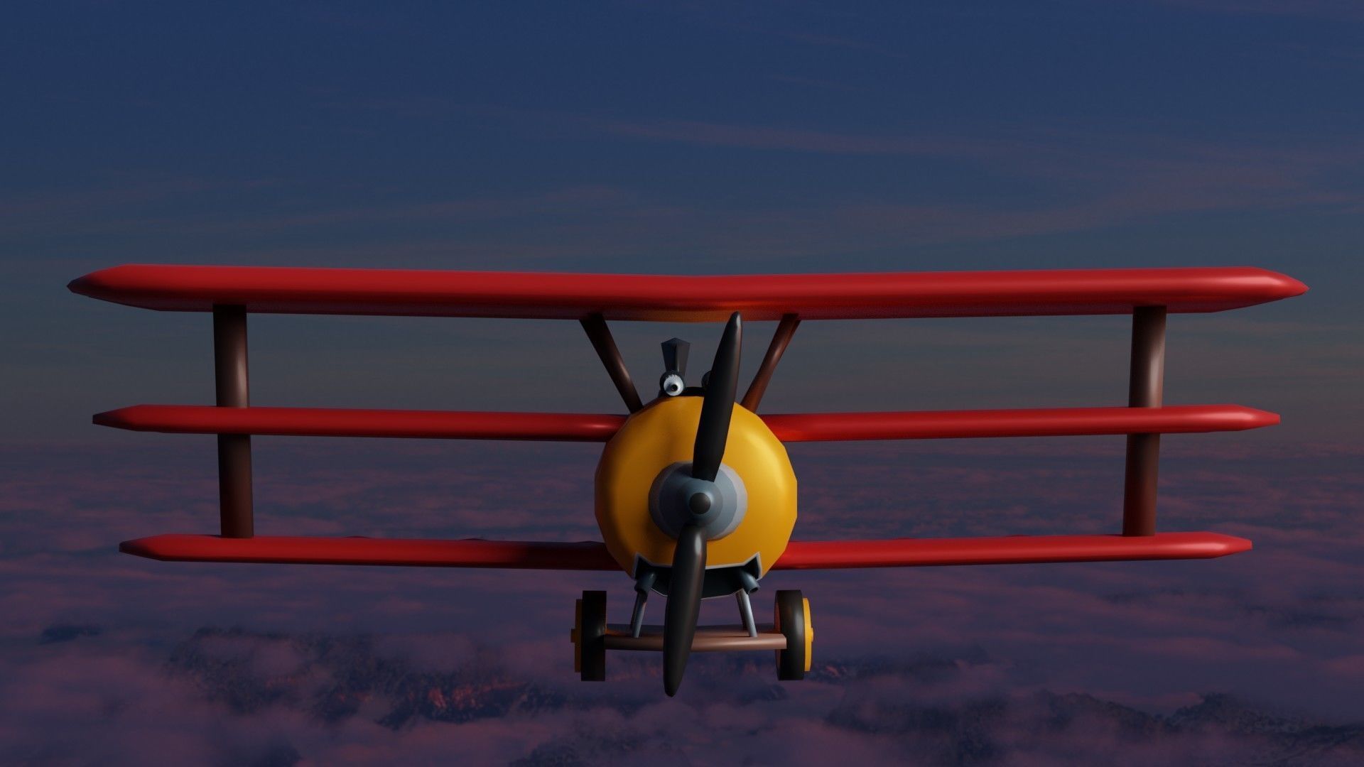 3D model airplane low poly biplane flying above clouds VR / AR / low ...