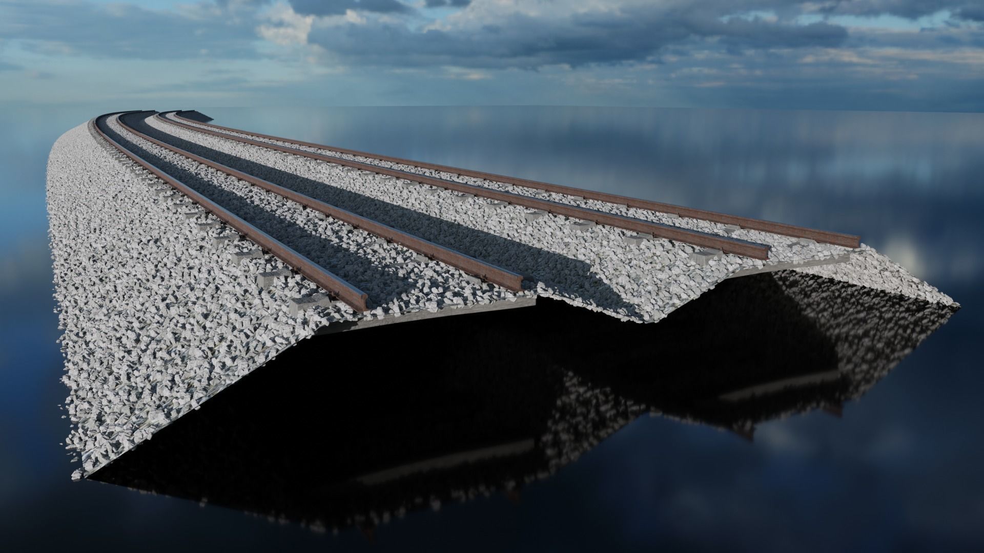 Railroad Multiple Radii Ballast Sections Rails and Sleepers 3D model ...