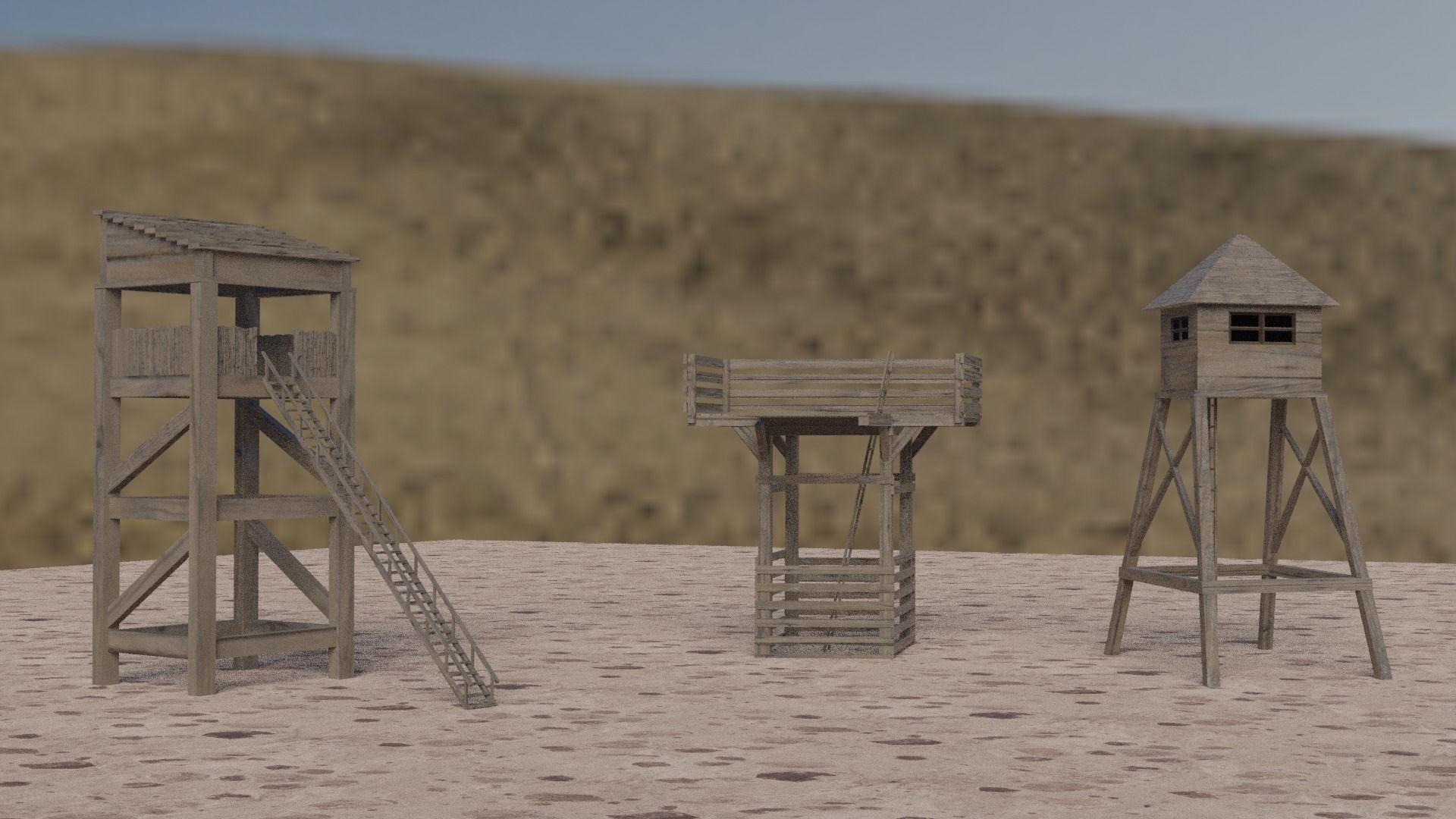 3D model 7 wooden towers VR / AR / low-poly | CGTrader