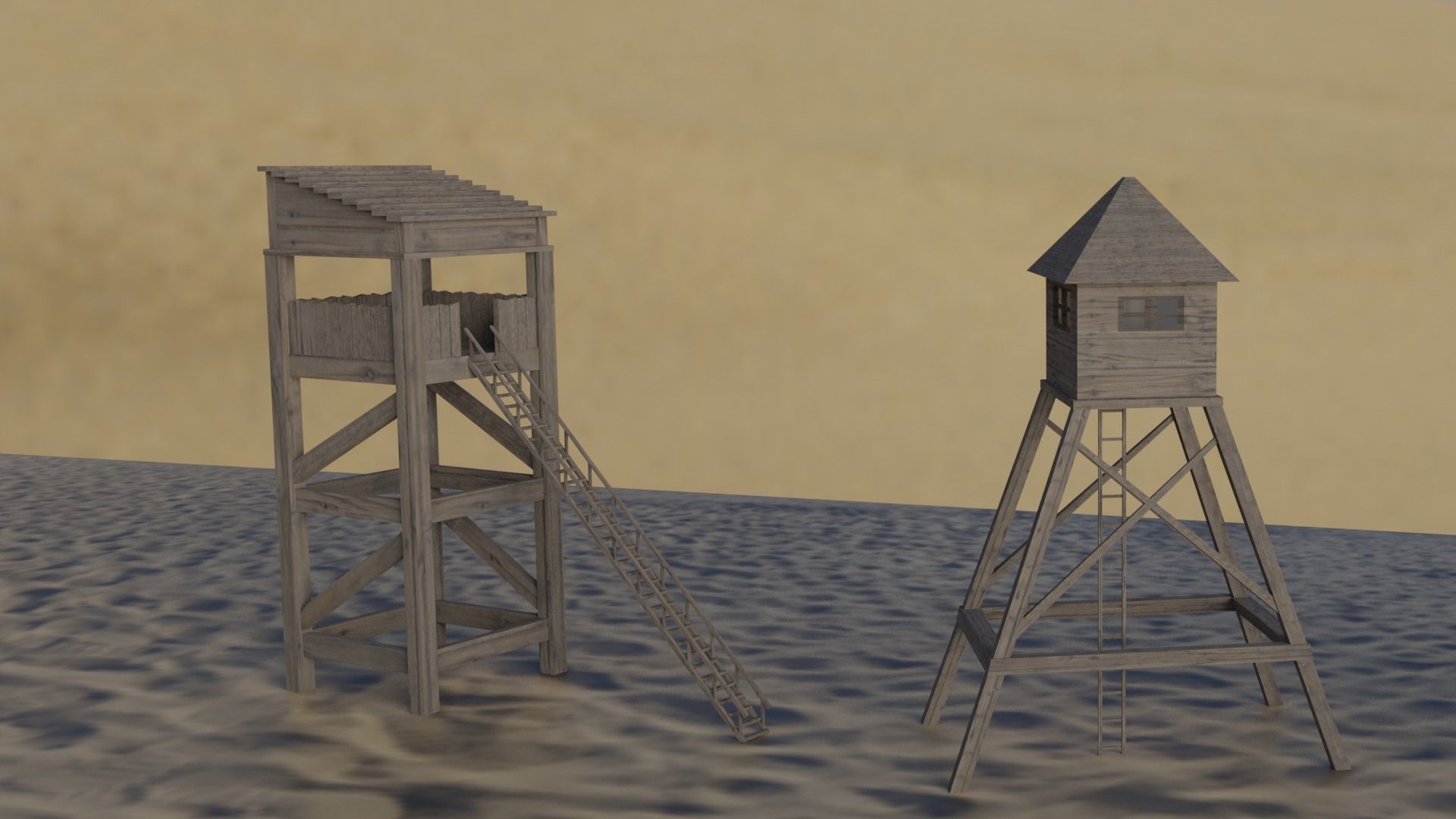 3D model 7 wooden towers VR / AR / low-poly | CGTrader