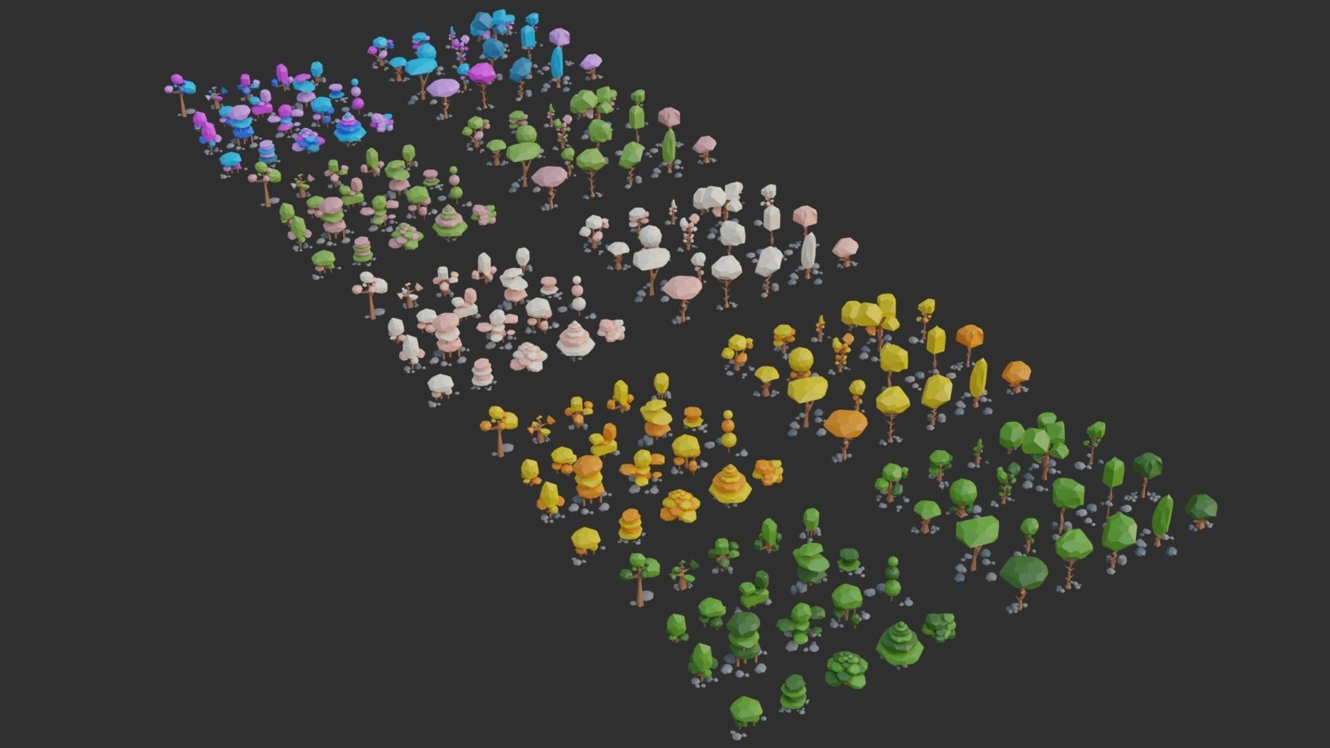 3D model Low Poly Trees 4 seasons pack VR / AR / low-poly | CGTrader