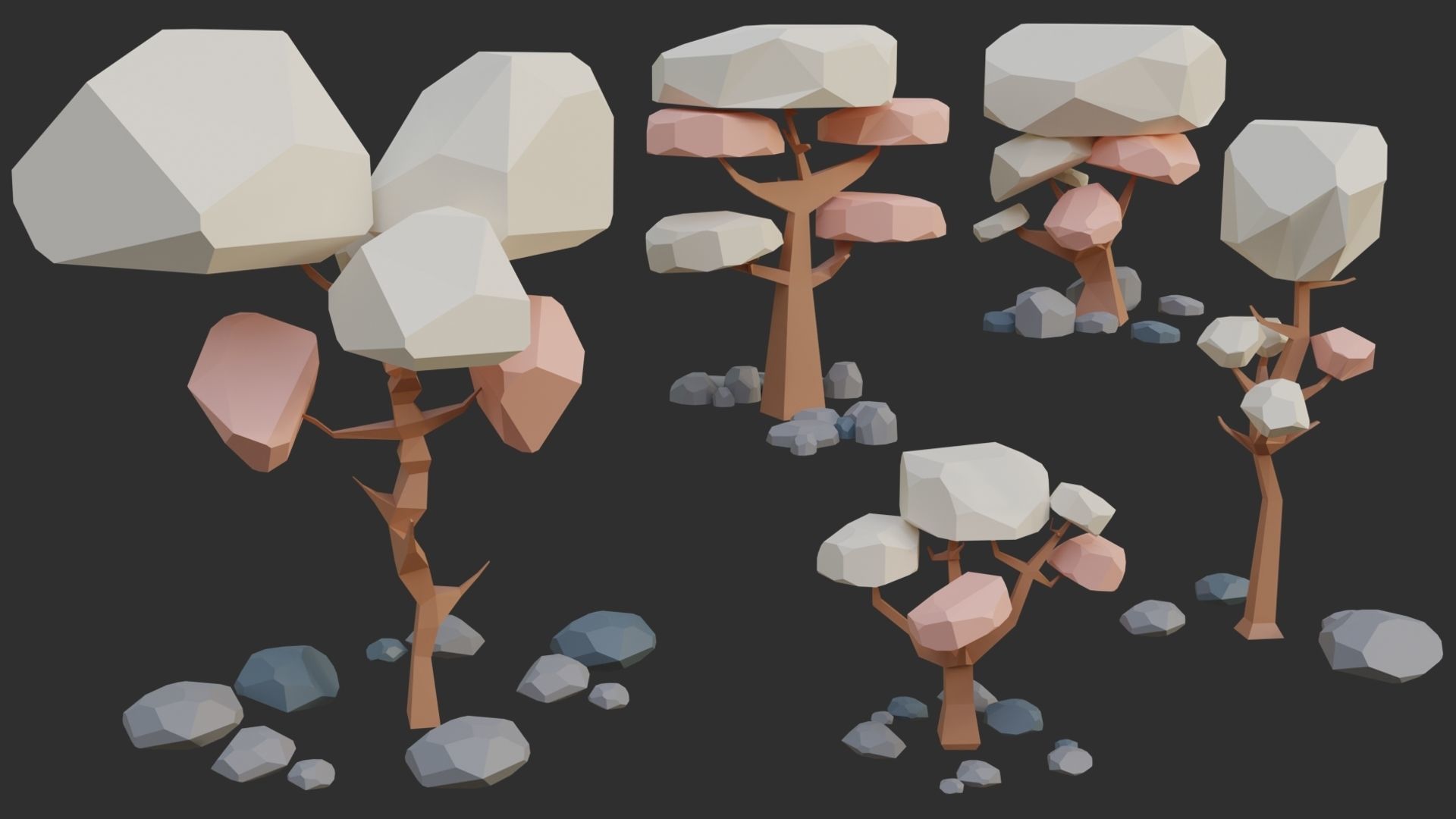 3D model Low Poly Trees 4 seasons pack VR / AR / low-poly | CGTrader