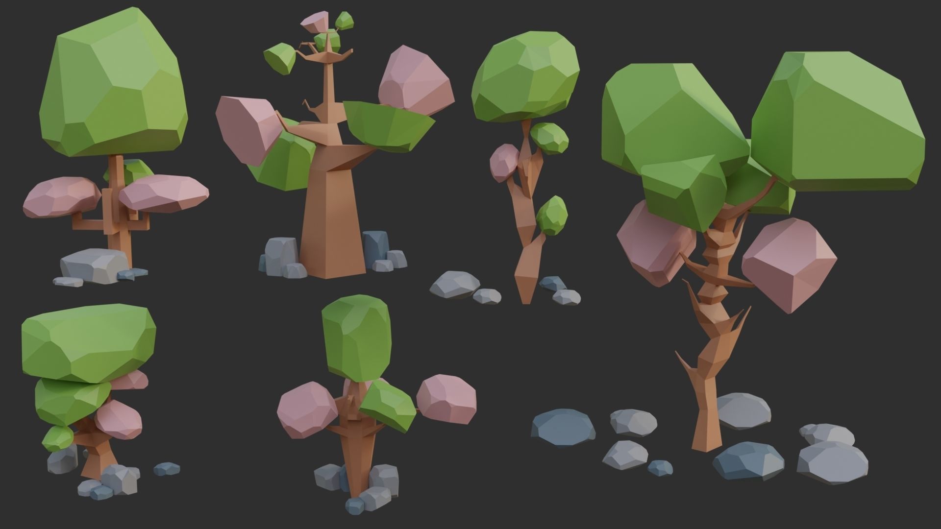 3D model Low Poly Trees 4 seasons pack VR / AR / low-poly | CGTrader