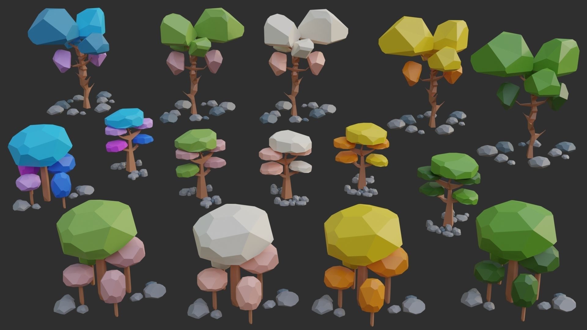 3D model Low Poly Trees 4 seasons pack VR / AR / low-poly | CGTrader