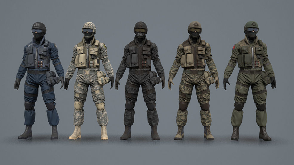 9 armed fighters in camouflage free 3D model | CGTrader